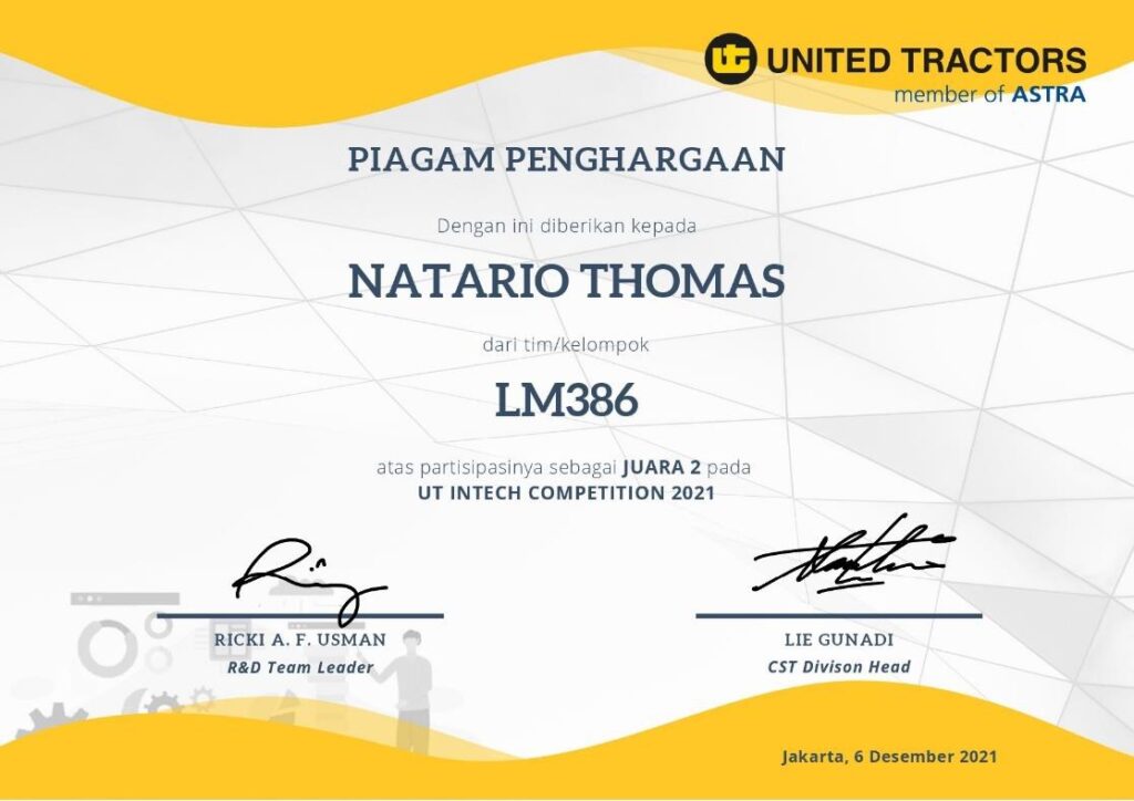 Mahasiswa Computer Engineering Binus University Meraih Juara 2 dalam Lomba UT INTECH COMPETITION ...